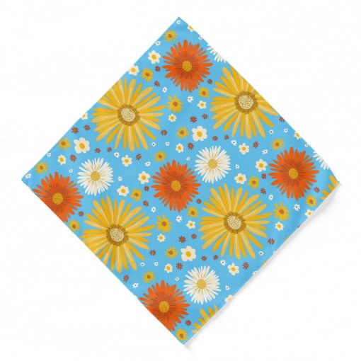 Retro Fun Daisies Flowers Orange Yellow Blue Bandana | Zazzle