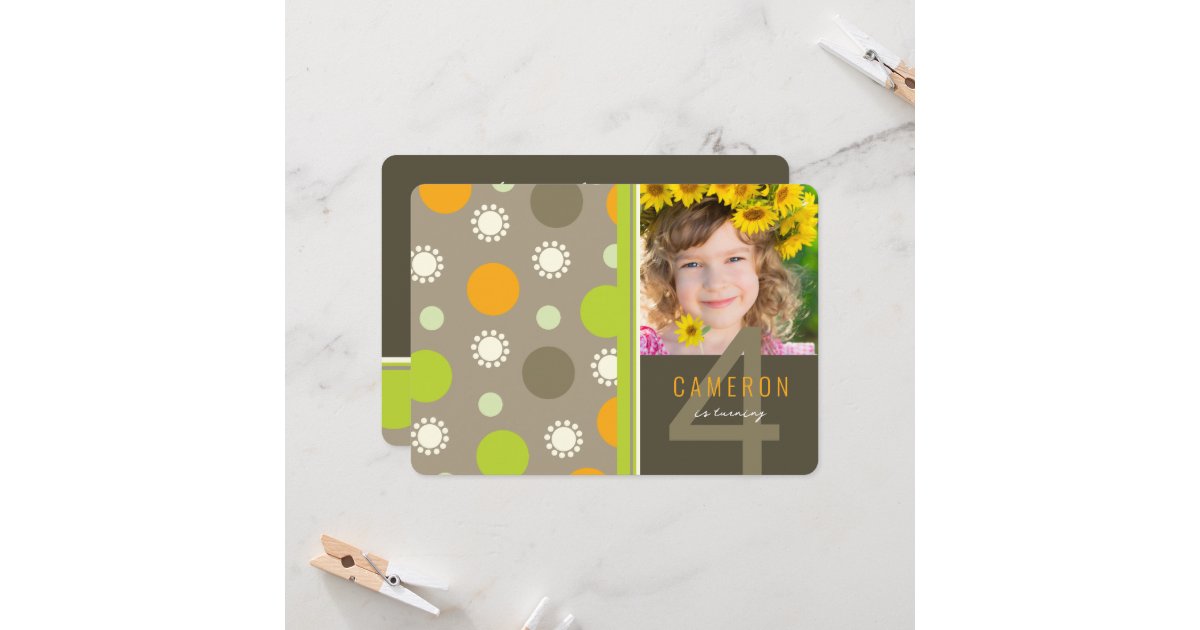 Retro Fun Polka Dots Photo Kid's Birthday Party Invitation | Zazzle