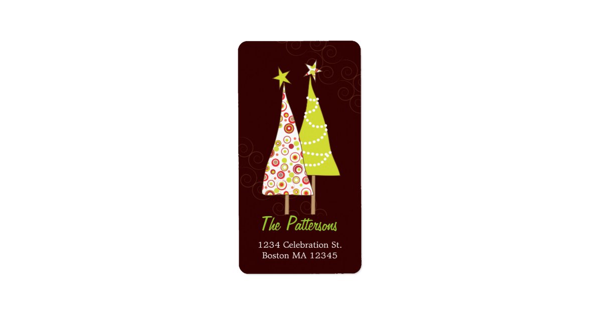 Retro Funky Christmas Trees Address Labels | Zazzle