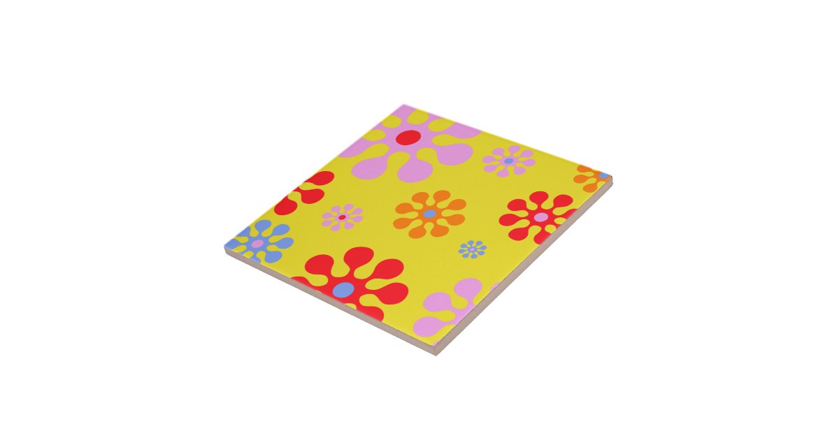 Retro Funky Flower Pattern Yellow Trivet | Zazzle