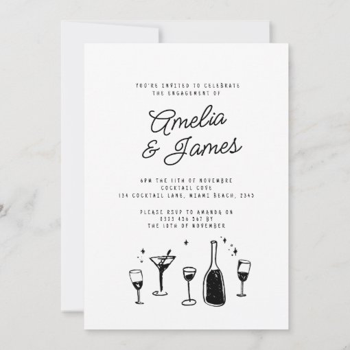 Retro funky hand drawn Cheers Engagement wedding Invitation | Zazzle