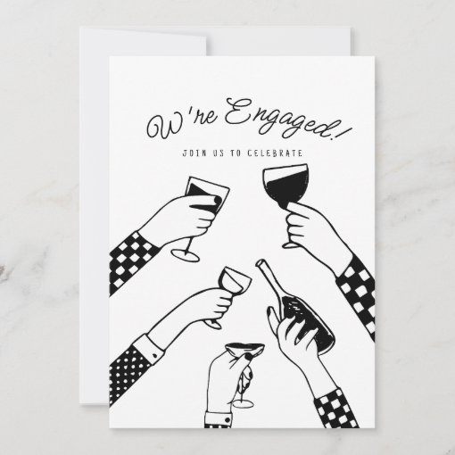 Retro funky hand drawn Cheers Engagement wedding Invitation | Zazzle