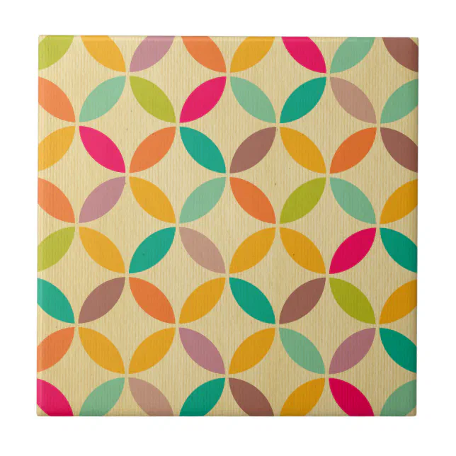 Retro funky multi 70's color pattern hipster chic ceramic tile | Zazzle