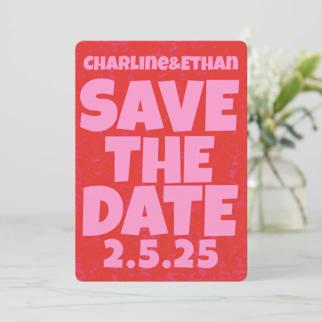 Retro Funky Pink Red Save the Date Qr code | Zazzle