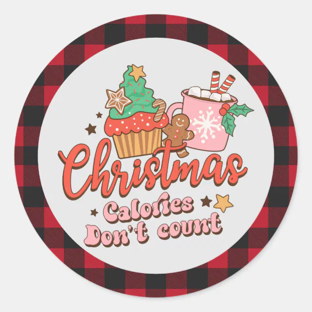 Retro Funny Christmas Calories Don’t Count Classic Round Sticker | Zazzle