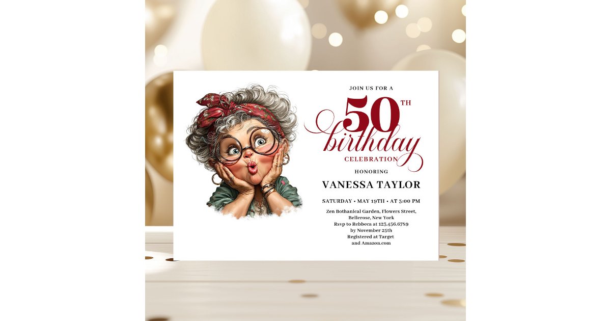 Retro funny lady turning 50 birthday invitation | Zazzle