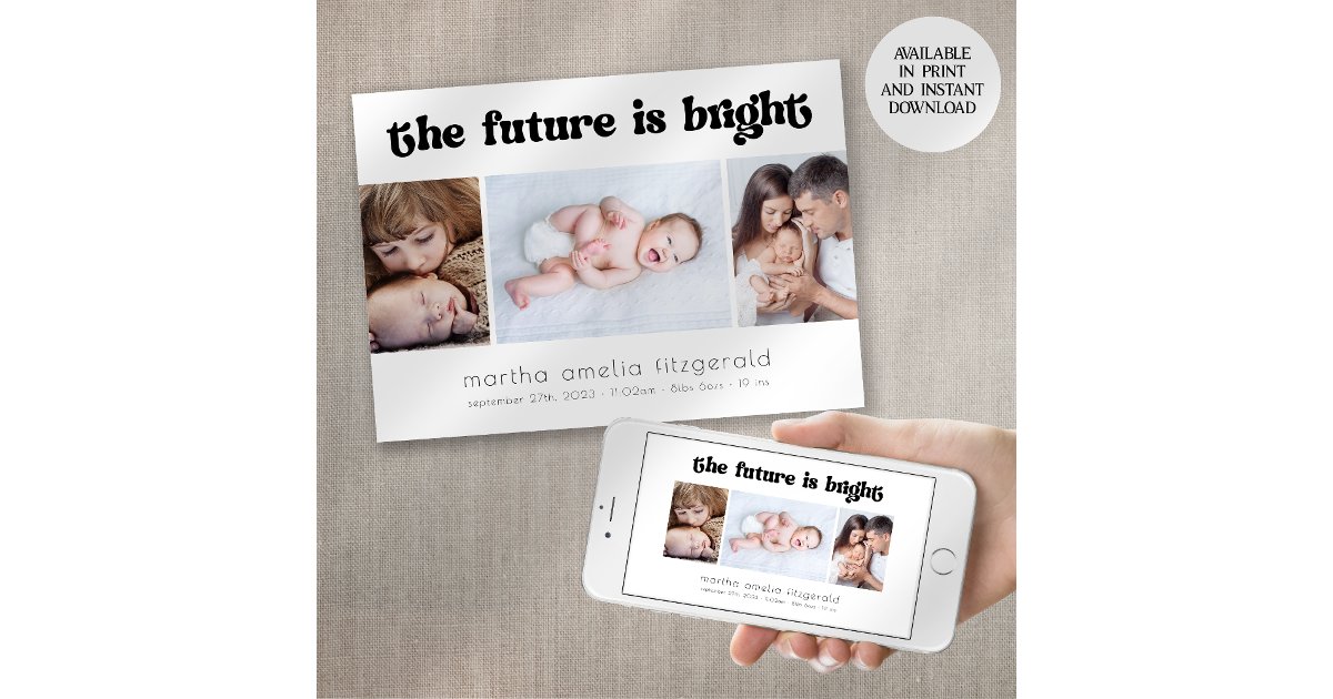 Retro Future is Bright Birth Announcement | Zazzle