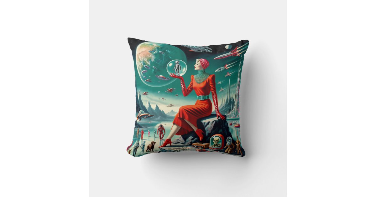 Retro Futuristic Illustration Throw Pillow | Zazzle