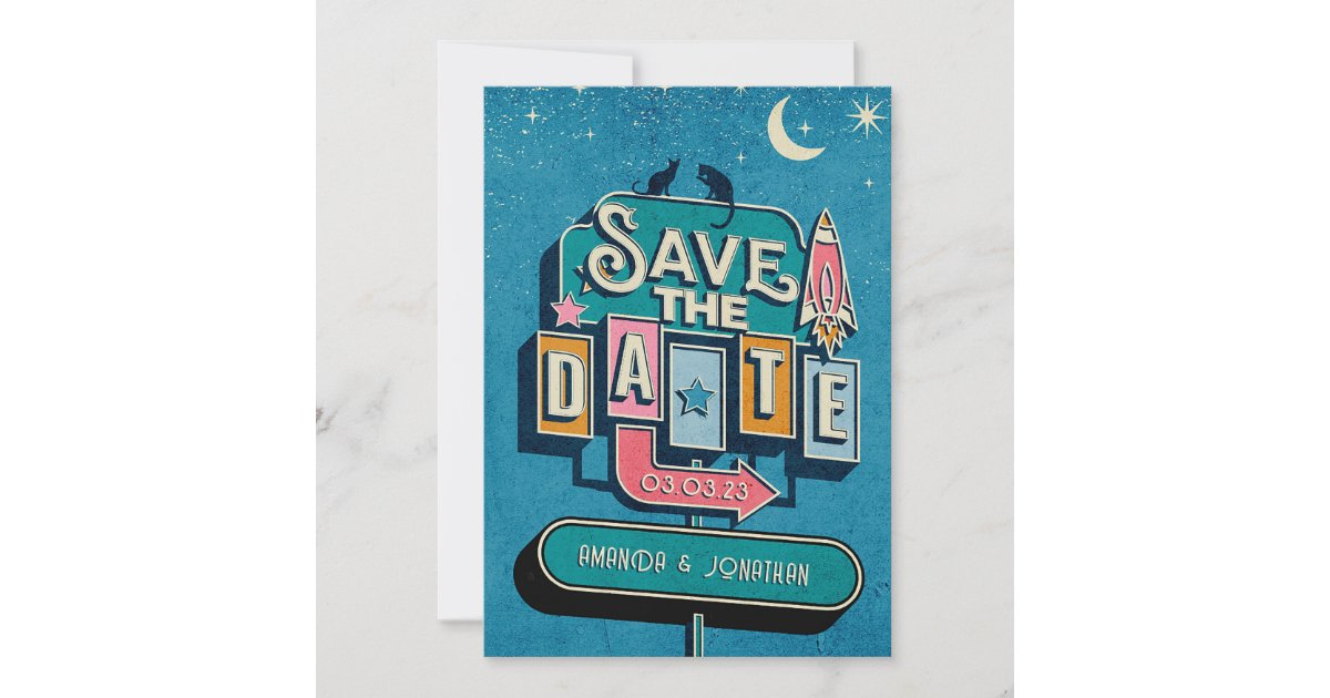 Retro Futuristic Wedding Sign Save The Date | Zazzle