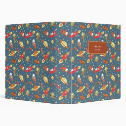 Retro Galaxy Outer Space Rockets & Astronauts Binder | Zazzle