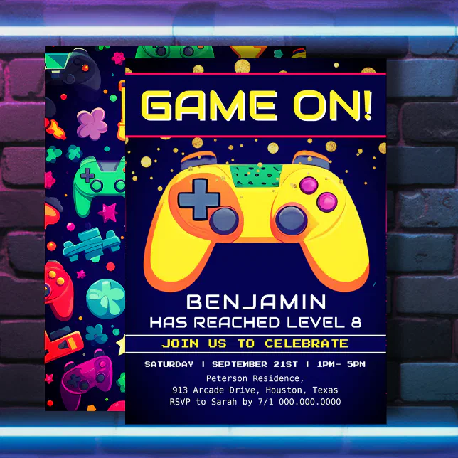 Retro Gamer Arcade Birthday Party Invitation | Zazzle