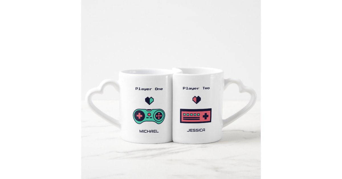 Retro Gamer Love Cute Couple Funny Valentine's Day Coffee Mug Set | Zazzle