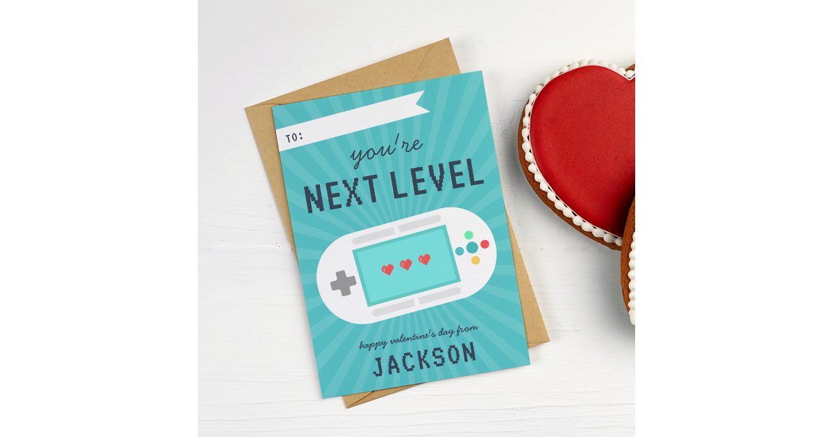 Retro Gamer Theme Classroom Valentines Day Card | Zazzle
