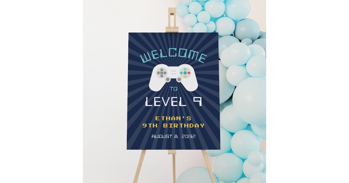 Retro Gamer Theme Kids Birthday Party Welcome Sign | Zazzle