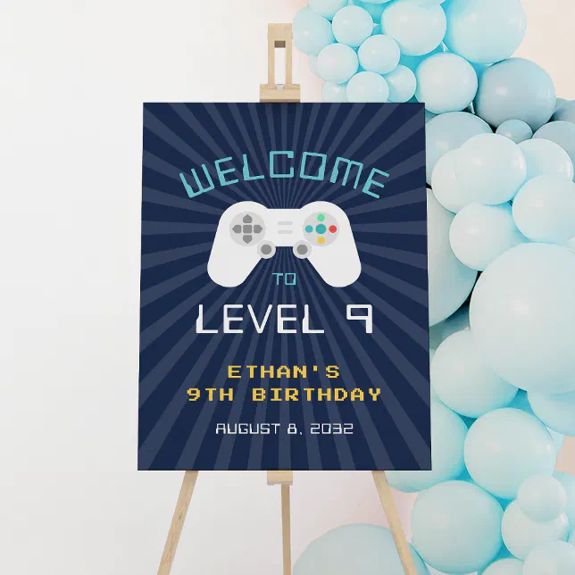 Retro Gamer Theme Kids Birthday Party Welcome Sign | Zazzle