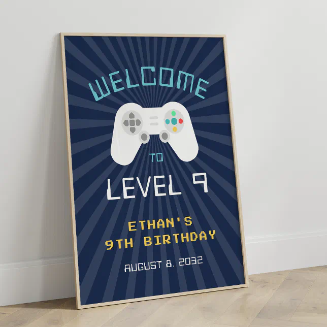 Retro Gamer Theme Kids Birthday Party Welcome Sign | Zazzle