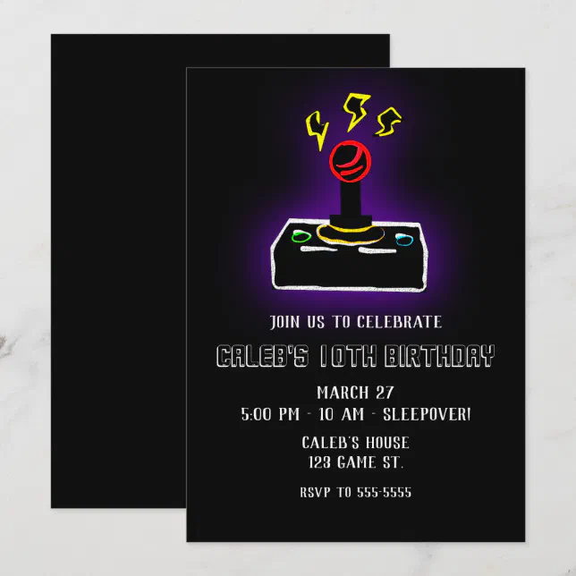 Retro Gamer Video Game Joystick Controller Party Invitation | Zazzle
