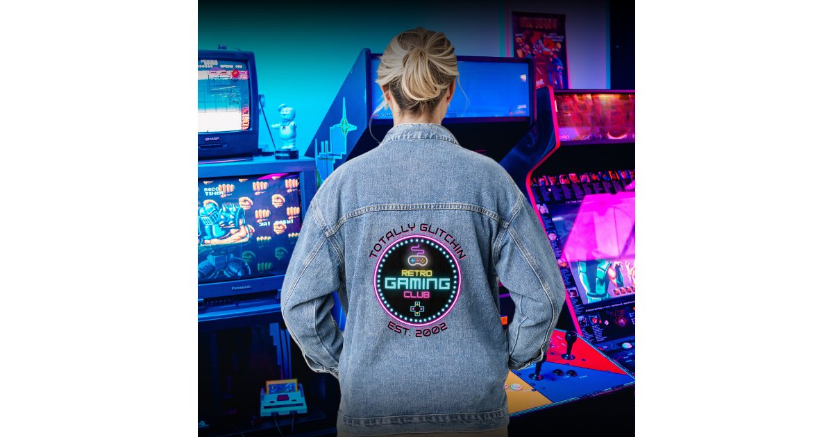 Retro Gaming Club Round Denim Jacket | Zazzle
