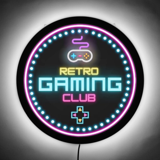 Retro Gaming Club Round Illuminated Sign | Zazzle