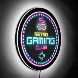 Retro Gaming Club Round Illuminated Sign | Zazzle