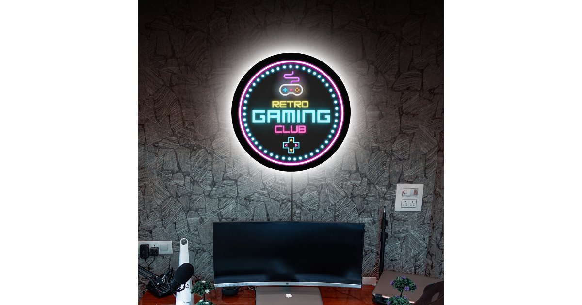 Retro Gaming Club Round Illuminated Sign | Zazzle