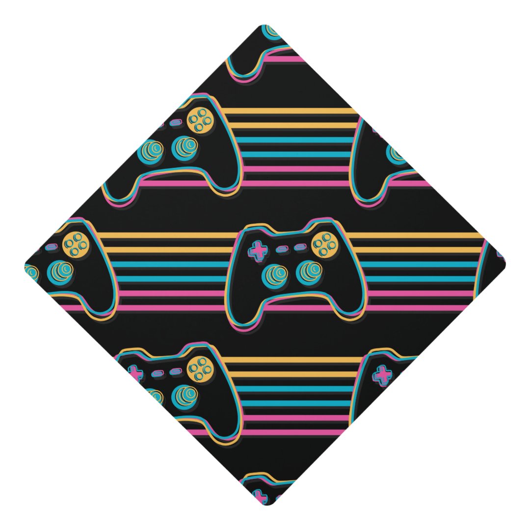 Retro Gaming Geek Gamer 80s neon colors Graduation Cap Topper | Zazzle