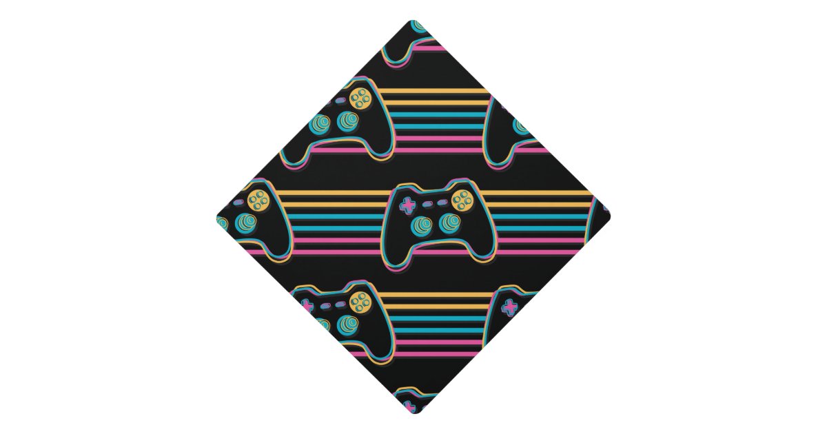 Retro Gaming Geek Gamer 80s neon colors Graduation Cap Topper | Zazzle