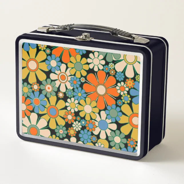 Retro Garden Flowers 60s 70s Floral Pattern Metal Lunch Box | Zazzle
