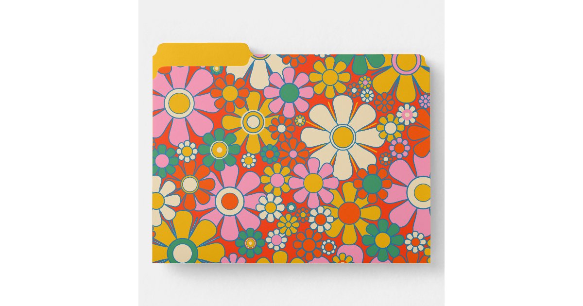 Retro Garden Flowers Colorful 60s 70s Floral File Folder | Zazzle