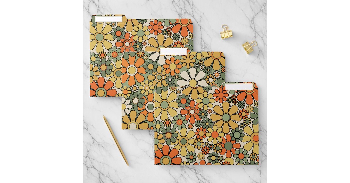 Retro Garden Flowers Groovy 60s 70s Floral Pattern File Folder | Zazzle