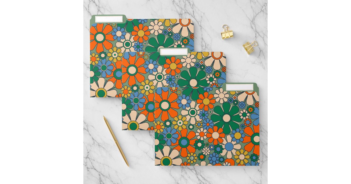 Retro Garden Flowers Groovy 60s 70s Floral Pattern File Folder | Zazzle