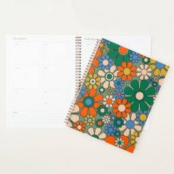 Retro Garden Flowers Groovy 60s 70s Floral Pattern Planner | Zazzle