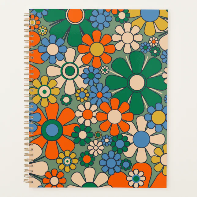 Retro Garden Flowers Groovy 60s 70s Floral Pattern Planner | Zazzle