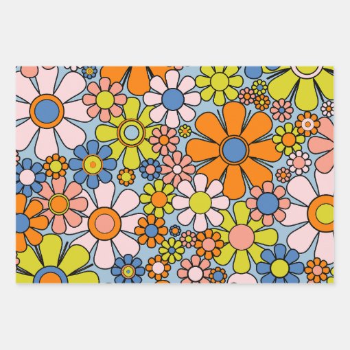 Retro Garden Flowers Groovy 60s 70s Spring Pattern Wrapping Paper ...