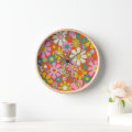 Retro Garden Groovy 60s 70s Floral Pattern Clock | Zazzle