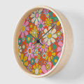 Retro Garden Groovy 60s 70s Floral Pattern Clock | Zazzle