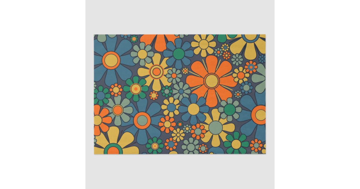 Retro Garden Groovy Floral 60s 70s Pattern Tissue Paper | Zazzle