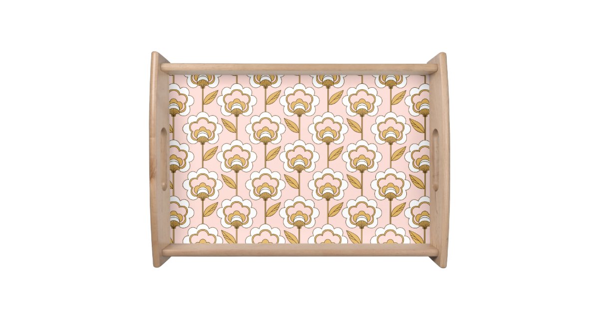Retro Garden Pink Floral Pattern Serving Tray | Zazzle