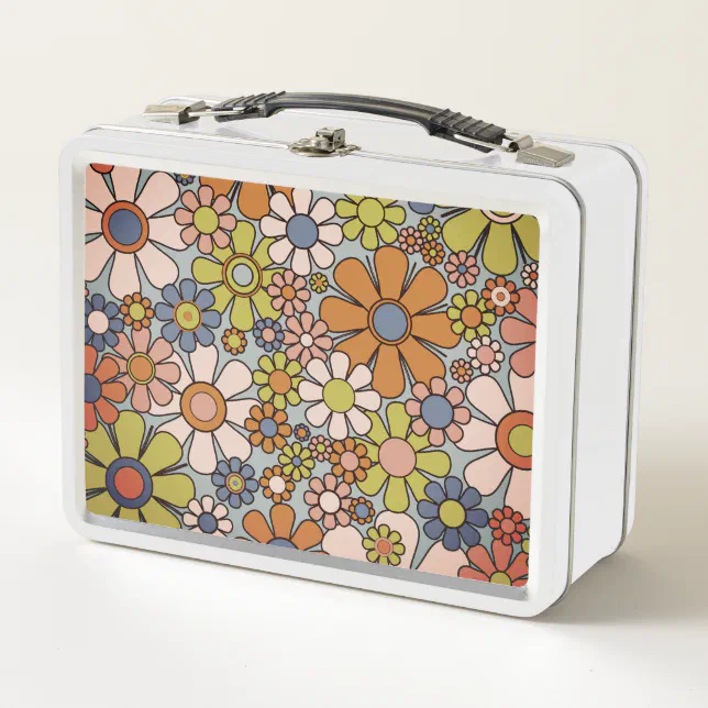 Retro Garden Vintage 60s 70s Aesthetic Flowers Metal Lunch Box | Zazzle