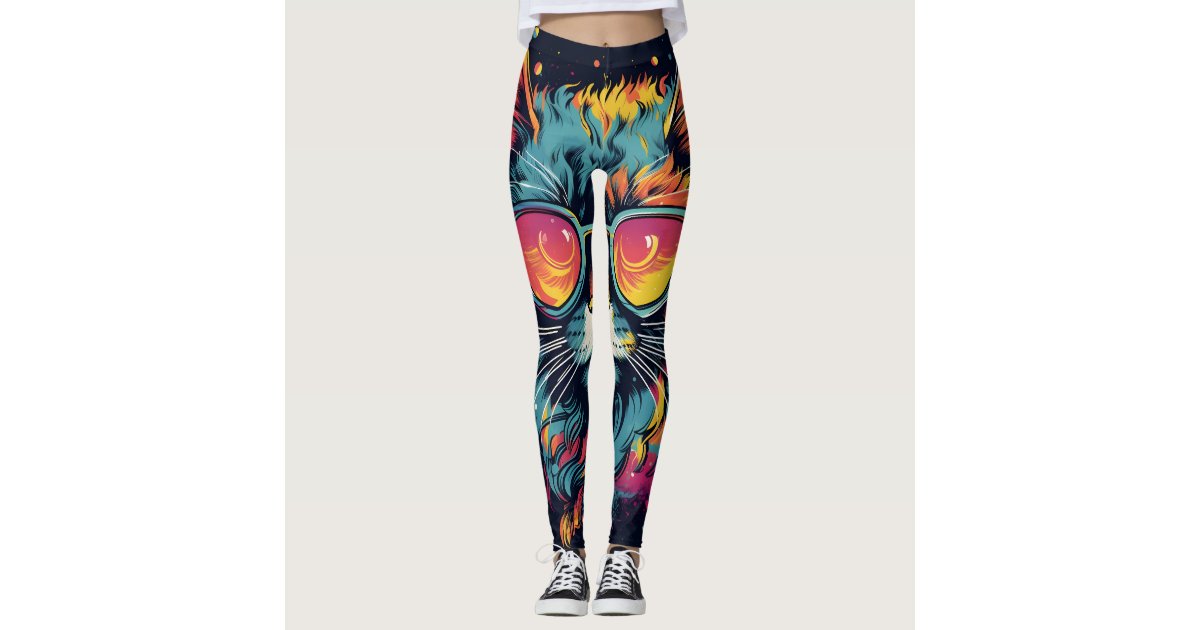 Retro Geek Chic Feline Leggings | Zazzle