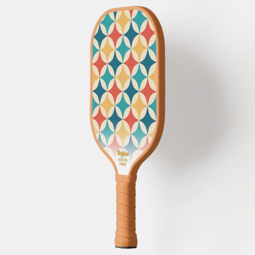 Retro Geometric Diamond Pattern Custom Text Cool Pickleball Paddle | Zazzle