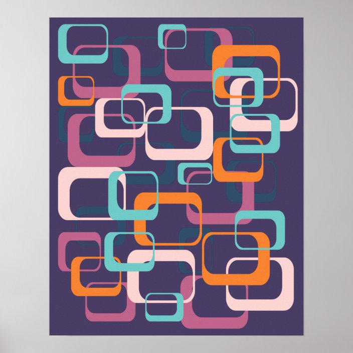 Retro Geometric Mid Century Shapes Art Poster | Zazzle.com