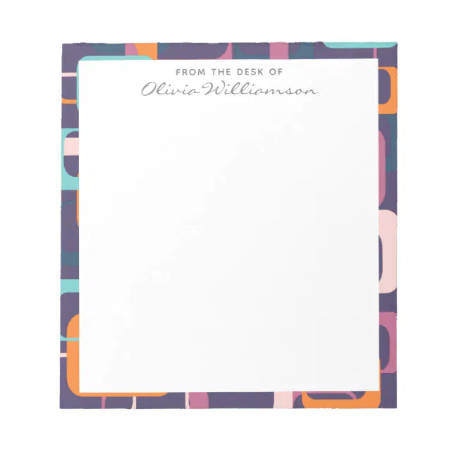 Retro Geometric Mid Century Shapes Art Purple Name Notepad | Zazzle