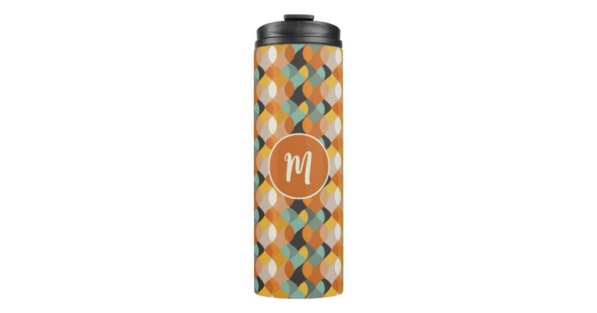 Retro Geometric Ovals Orange Teal Gold Monogram Thermal Tumbler | Zazzle