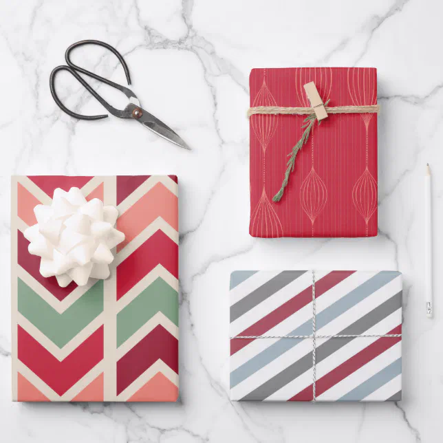 Retro Geometric Stripes Custom Holiday Christmas Wrapping Paper Sheets ...