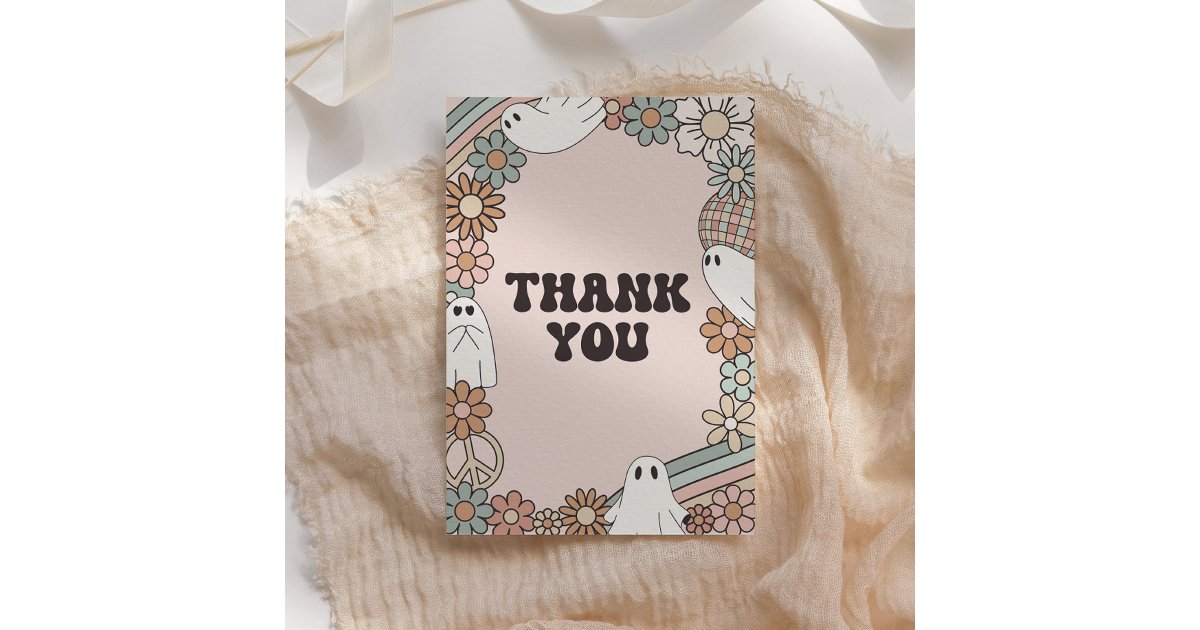 Retro Ghost Halloween Baby Shower Thank You Card | Zazzle