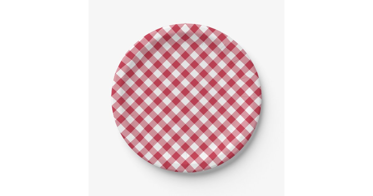 Retro Gingham Cherry Red Paper Plates | Zazzle