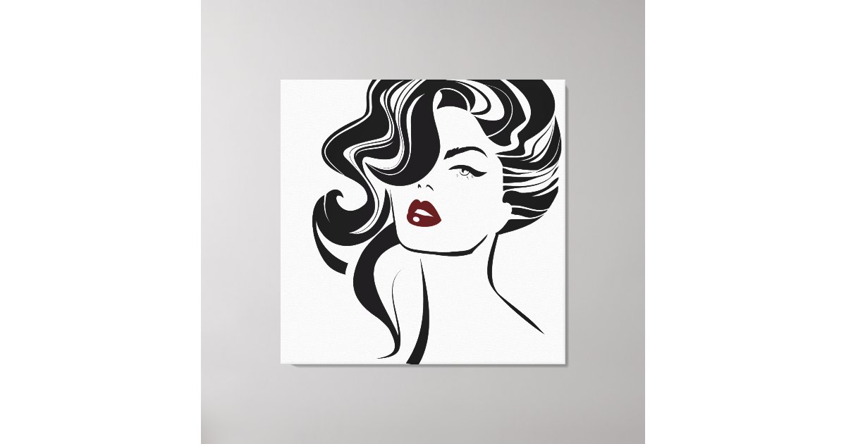 Retro girl red lips canvas print | Zazzle