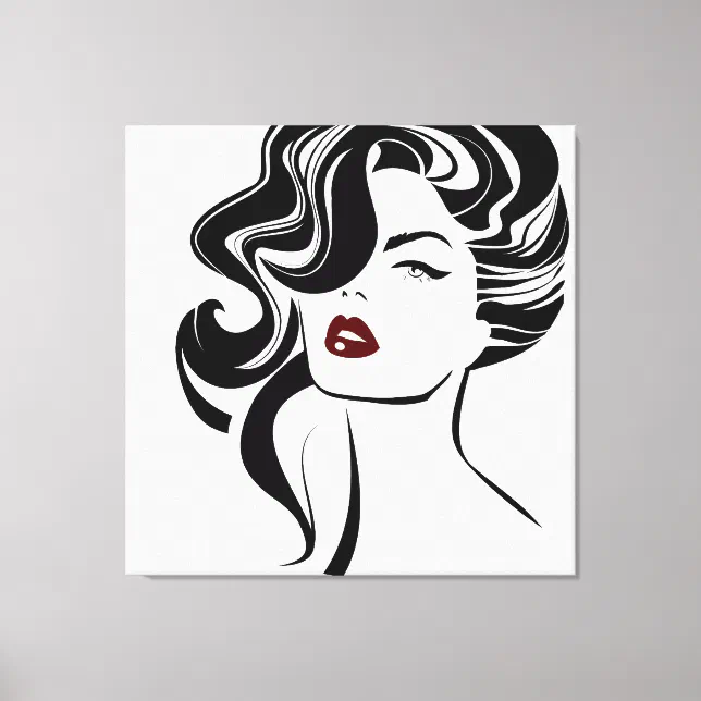 Retro girl red lips canvas print | Zazzle