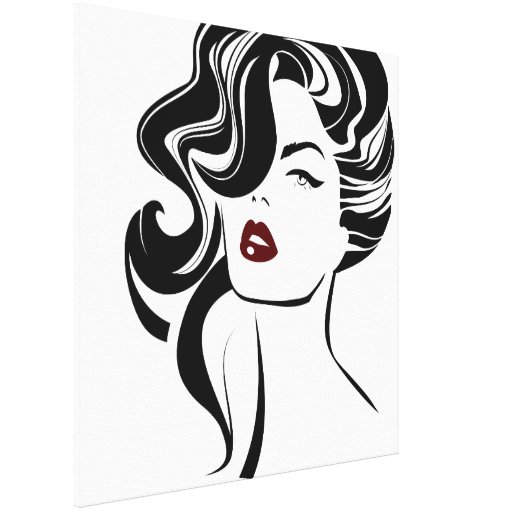 Retro girl red lips canvas print | Zazzle
